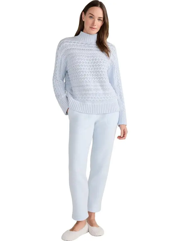 HAVEN WELL WITHIN Organic Cotton Cable Knit Funnel Neck Sweater - Heron