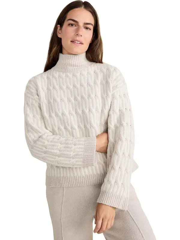 HAVEN WELL WITHIN Organic Cotton Jacquard Sweater - Ivory,cafe Latte