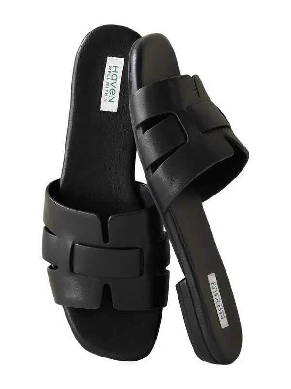 HAVEN WELL WITHIN Leather Threaded Cut-out Slides - Black