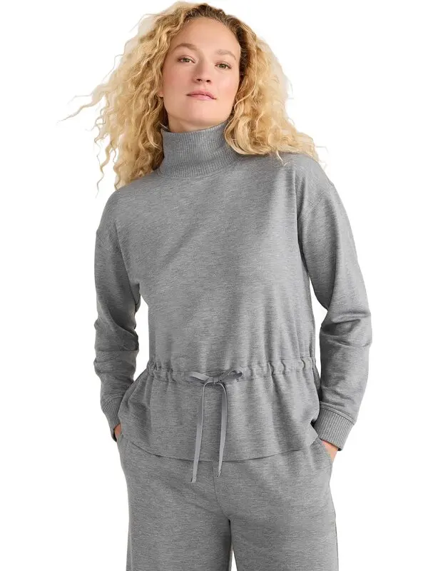 HAVEN WELL WITHIN Fleece Mockneck Top With Drawstring Waist - Graphite Heather