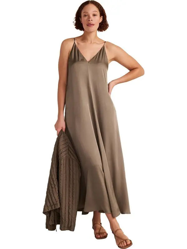 HAVEN WELL WITHIN Silky Maxi Dress - Slate Brown