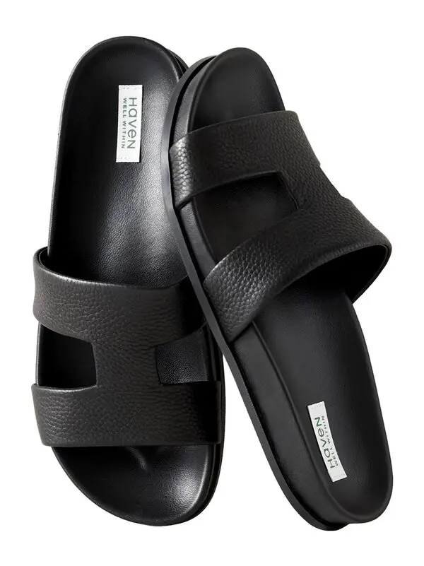 HAVEN WELL WITHIN Pebbled Cutout Slides - Black