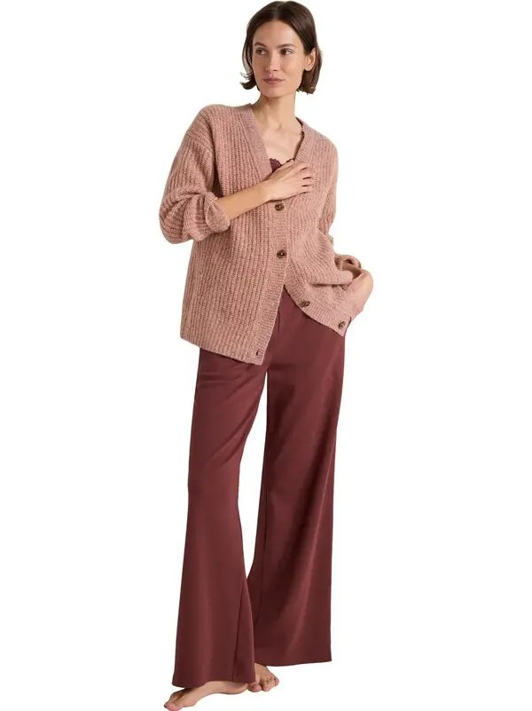 HAVEN WELL WITHIN Organic Cotton Rib Knit Wide Leg Pants - Garnet