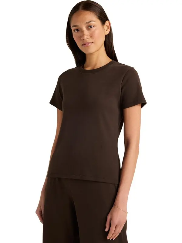 HAVEN WELL WITHIN Organic Cotton Rib Knit Short Sleeve T-shirt - Coffee Bean