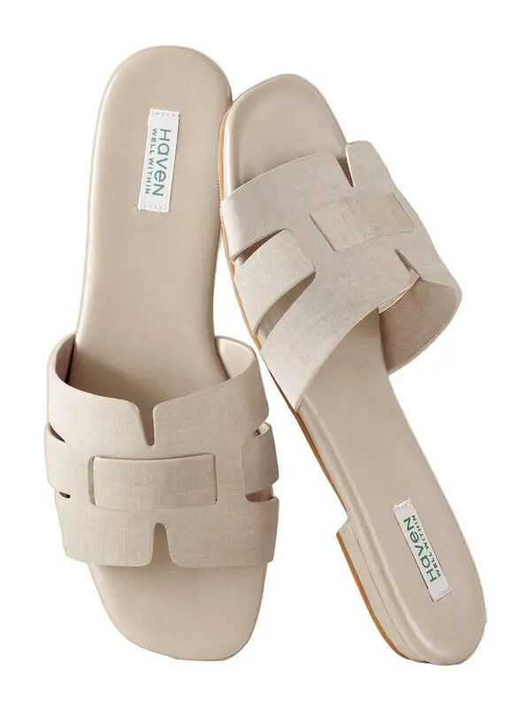 HAVEN WELL WITHIN Linen Threaded Cut-out Slides - Natural