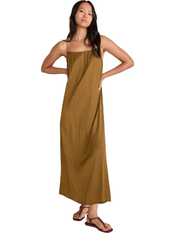 HAVEN WELL WITHIN Silky Pleated Maxi Dress - Dried Moss