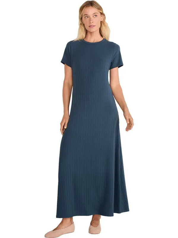 HAVEN WELL WITHIN Ribbed T-shirt Maxi Dress - Steel Blue