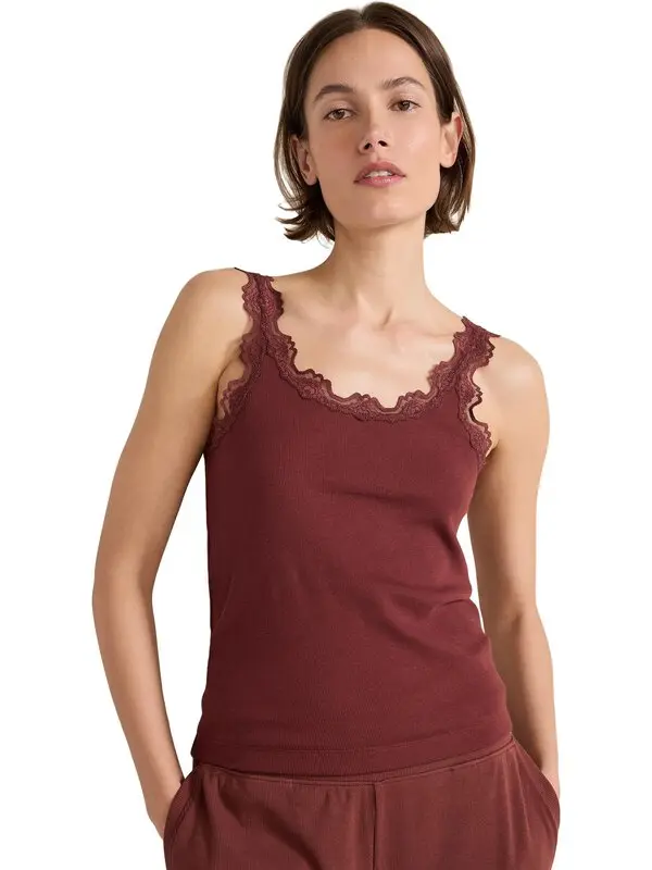 HAVEN WELL WITHIN Resti Organic Cotton Rib Knit Lace Tank Top - Garnet