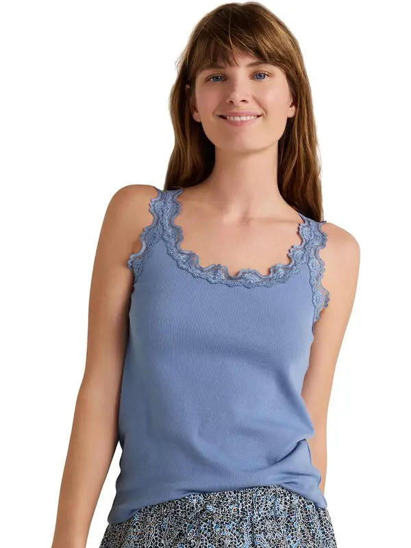 HAVEN WELL WITHIN Organic Cotton Rib Knit Lace Tank Top - River