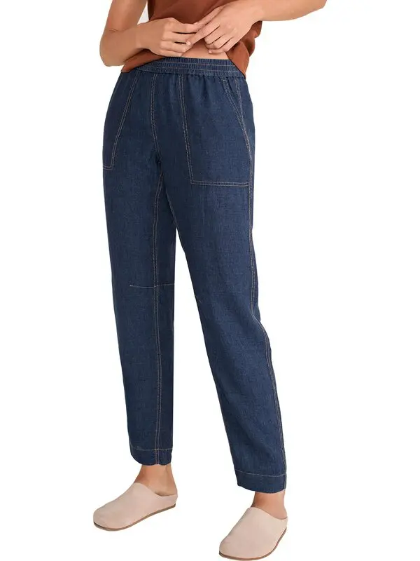 HAVEN WELL WITHIN Linen Barrel Leg Pants - Delave Navy