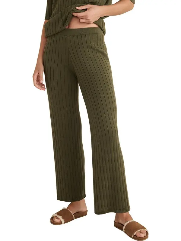 HAVEN WELL WITHIN Organic Cotton Ribbed Straight Leg Pants - Olive