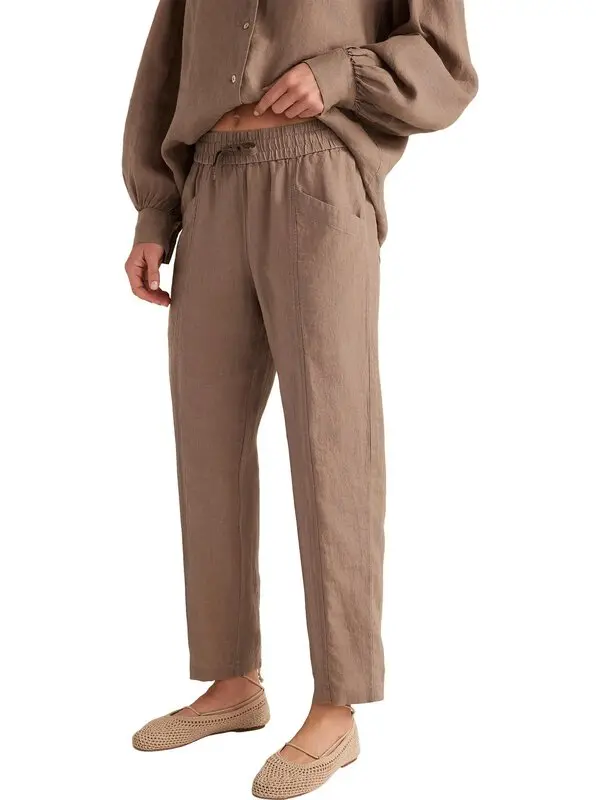 HAVEN WELL WITHIN Linen Straight Leg Pants - Sugar Chestnut