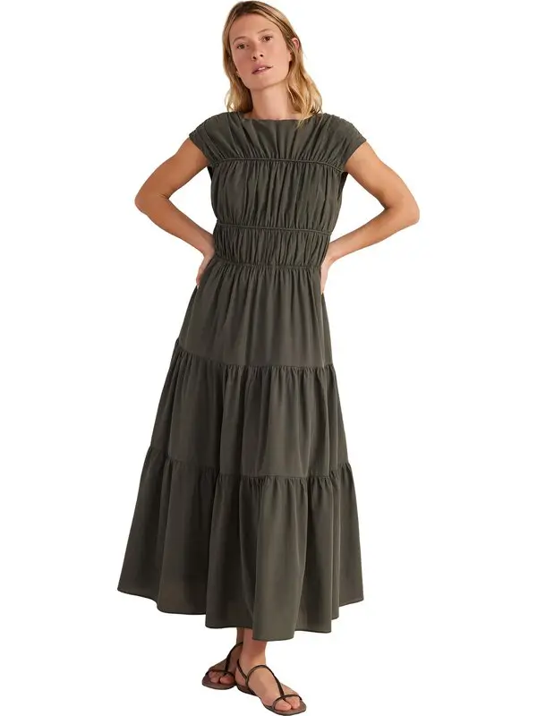 HAVEN WELL WITHIN Cotton Voile Ruched Maxi Dress - Cypress