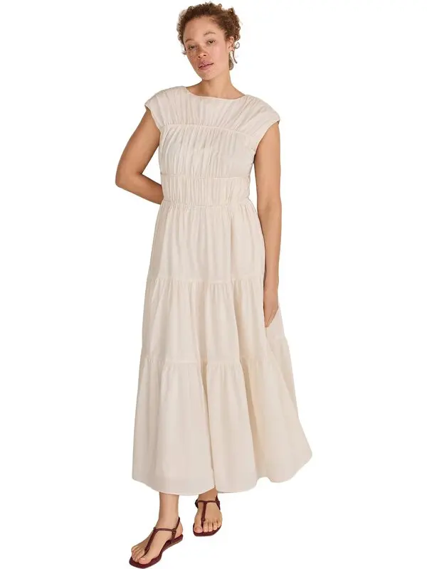 HAVEN WELL WITHIN Cotton Voile Ruched Maxi Dress - Freshwater Pearl