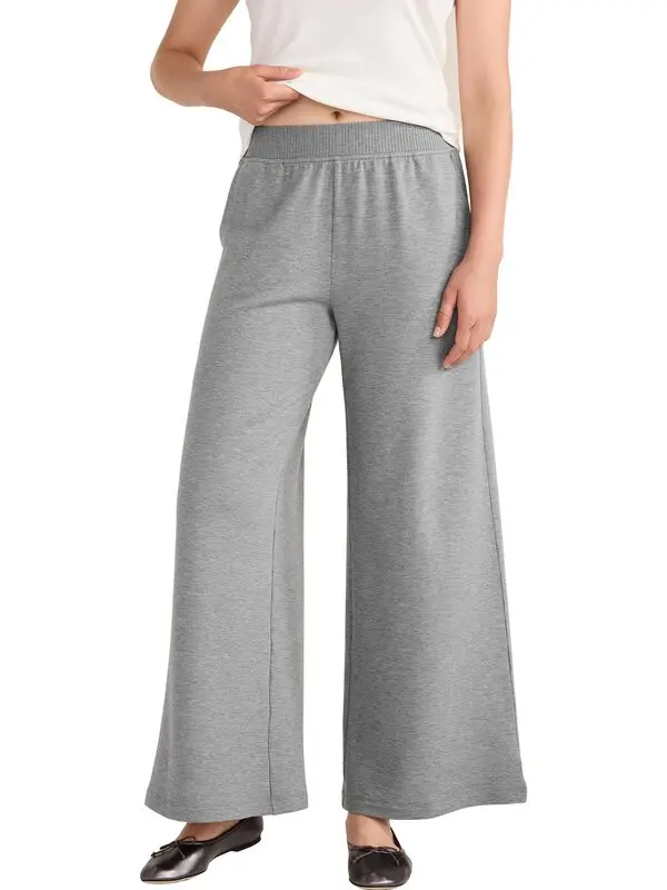 HAVEN WELL WITHIN Fleece Wide Leg Pants - Graphite Heather