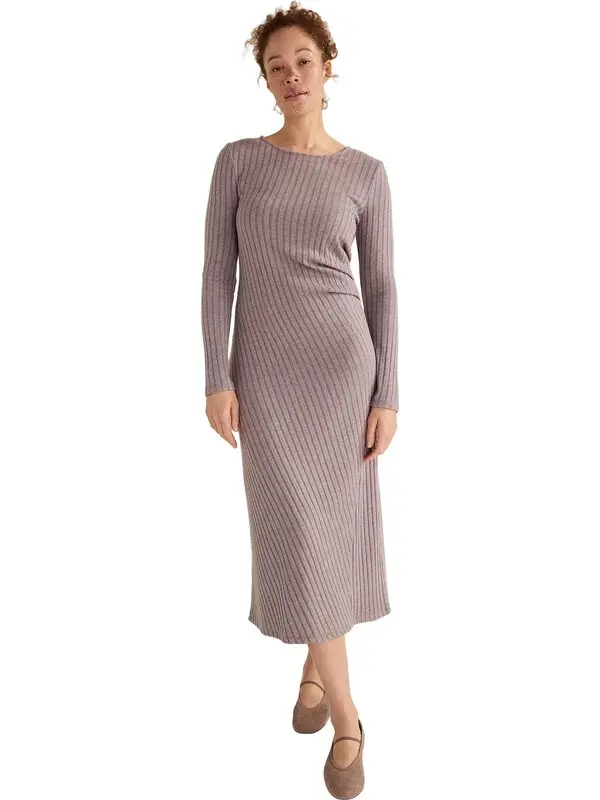 HAVEN WELL WITHIN Ribbed Knit Midi Dress - Blackcurrant Hthr