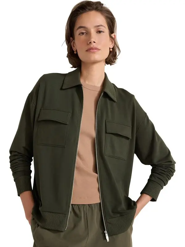 HAVEN WELL WITHIN Fleece Collared Zip-up Jacket - Forest