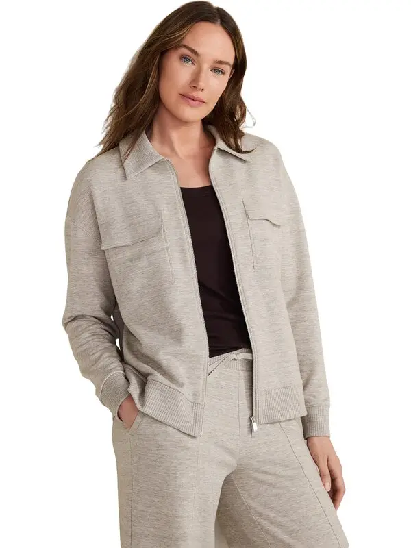 HAVEN WELL WITHIN Fleece Collared Zip-up Jacket - Taupe Heather