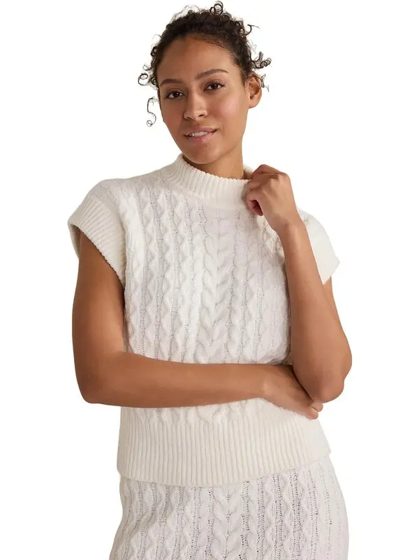 HAVEN WELL WITHIN Organic Cotton Blend Cable Knit Sweater Vest - Ivory
