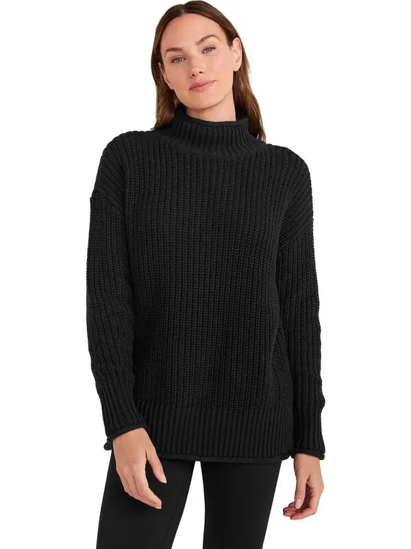 HAVEN WELL WITHIN Organic Cotton Shaker Stitch Roll Neck Pullover Sweater - Black