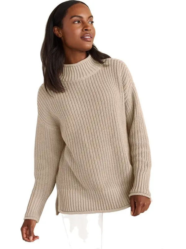 HAVEN WELL WITHIN Organic Cotton Shaker Stitch Roll Neck Pullover Sweater - Fawn