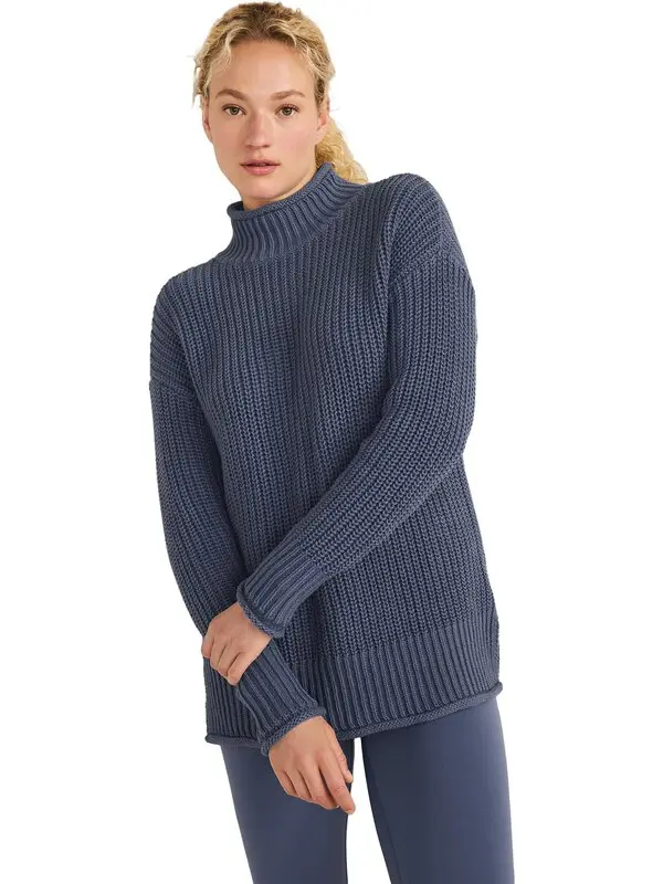 HAVEN WELL WITHIN Organic Cotton Shaker Stitch Roll Neck Pullover Sweater - North Sea