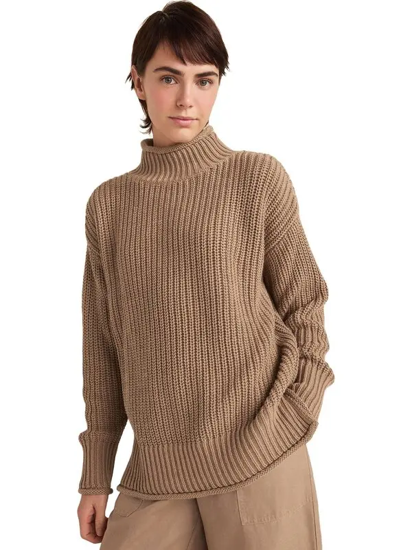 HAVEN WELL WITHIN Organic Cotton Shaker Stitch Roll Neck Pullover Sweater - Rope