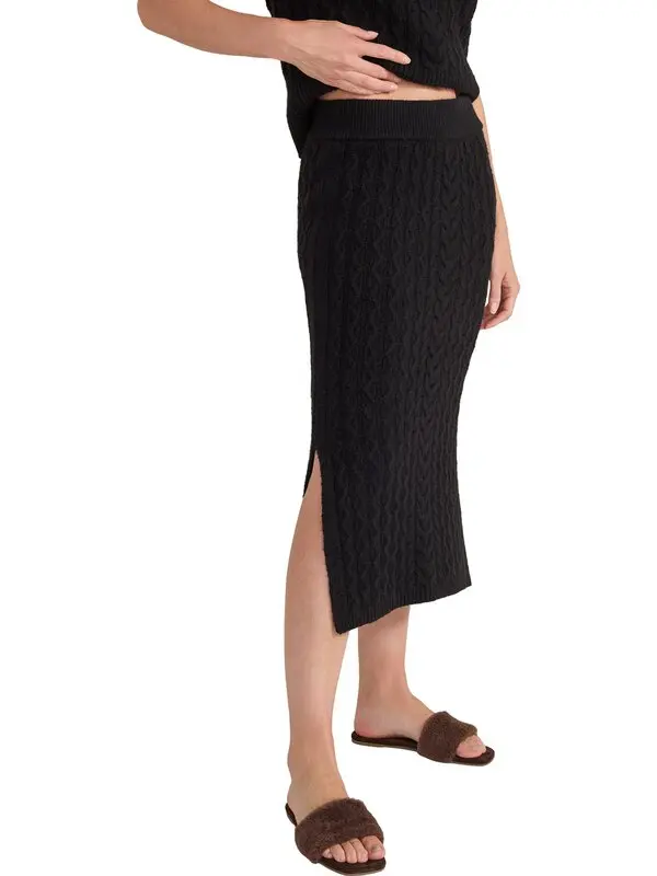 HAVEN WELL WITHIN Organic Cotton Blend Cable Knit Midi Skirt - Black