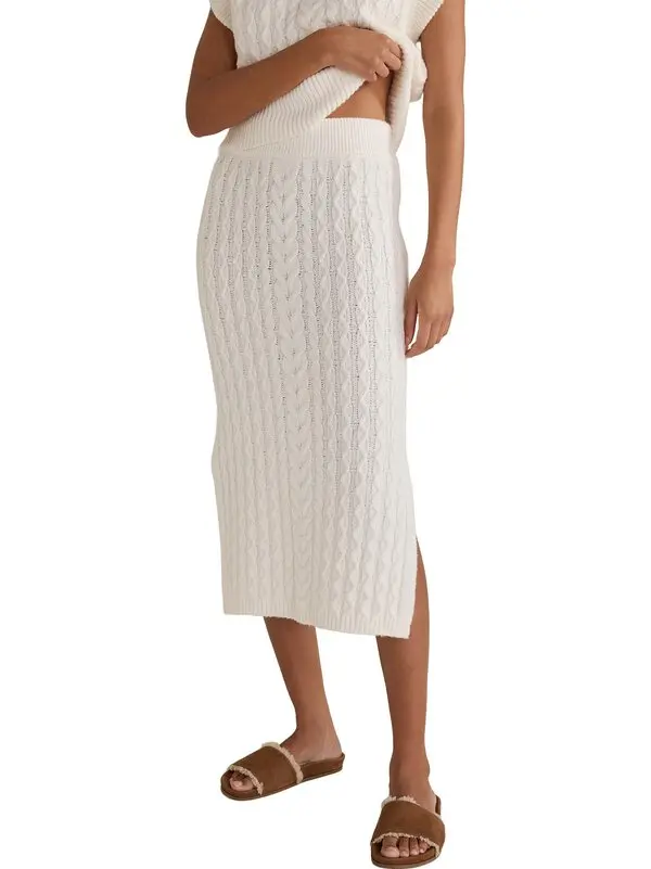 HAVEN WELL WITHIN Organic Cotton Blend Cable Knit Midi Skirt - Ivory