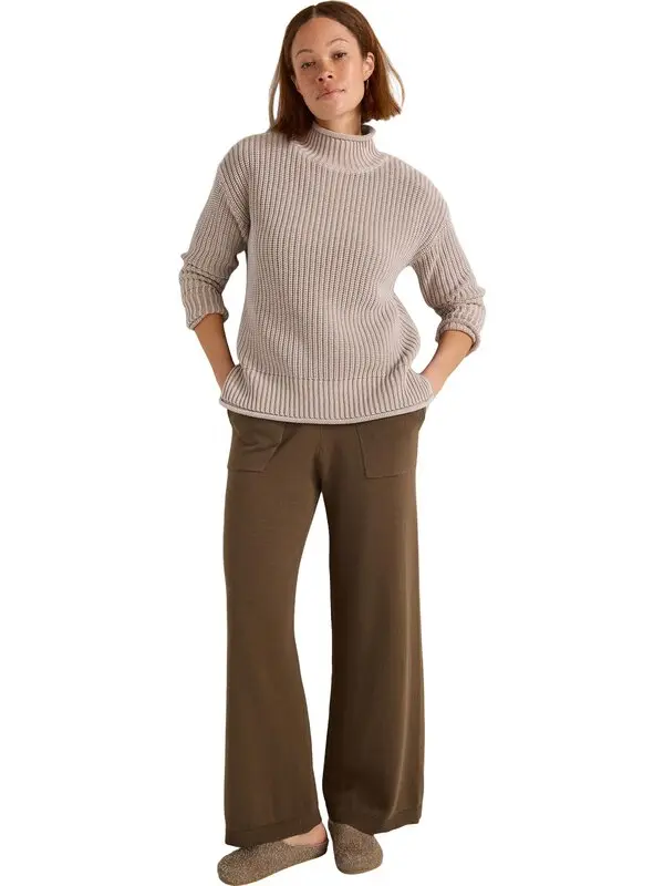 HAVEN WELL WITHIN Organic Cotton Knit Wide Leg Pants - Deep Mocha