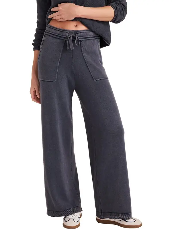 HAVEN WELL WITHIN Organic Cotton Knit Wide Leg Pants - Garment Dye Nightfall