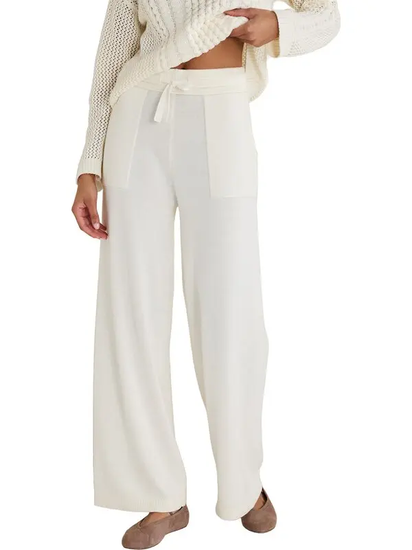 HAVEN WELL WITHIN Organic Cotton Knit Wide Leg Pants - Ivory