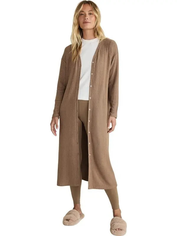 HAVEN WELL WITHIN Brushed Rib Knit Long Sleeve Duster - Driftwood