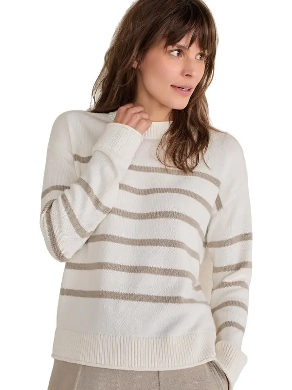 HAVEN WELL WITHIN Organic Cotton Stripe Roll Neck Sweater - Ivory,tule Fog