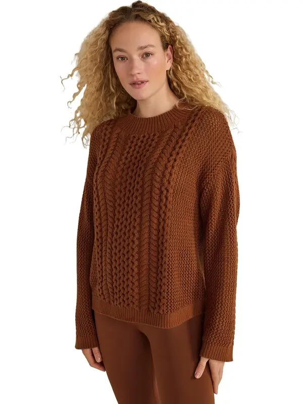 HAVEN WELL WITHIN Cotton Blend Mixed Stitch Crewneck Sweater - Chalet