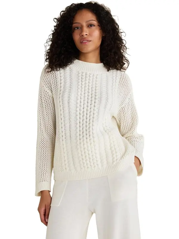 HAVEN WELL WITHIN Cotton Blend Mixed Stitch Crewneck Sweater - Ivory