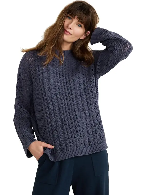 HAVEN WELL WITHIN Cotton Blend Mixed Stitch Crewneck Sweater - Nightshadow