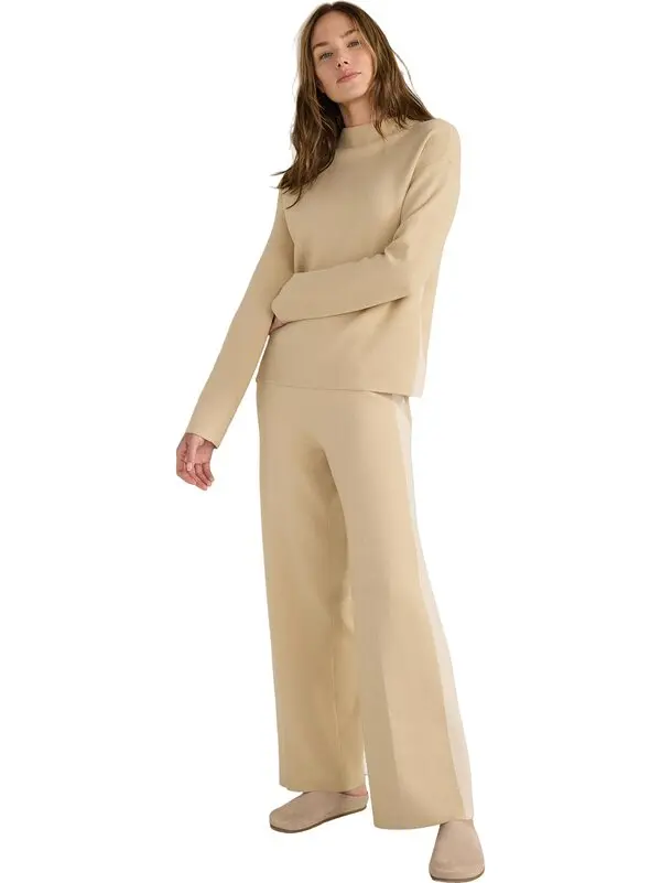 HAVEN WELL WITHIN Tuxedo Stripe Funnel Neck Pullover - Pignoli,enoki