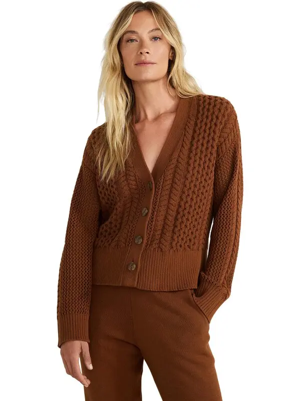 HAVEN WELL WITHIN Cotton Blend Mixed Stitch Cardigan - Chalet