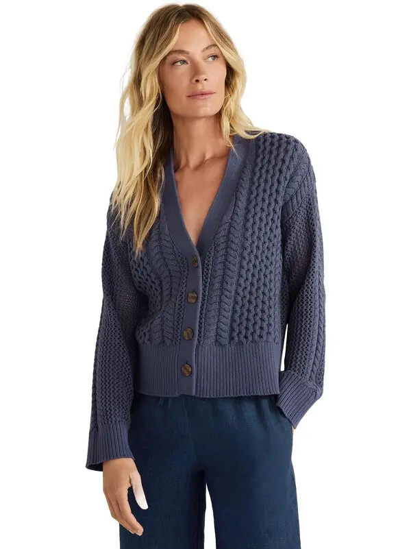 HAVEN WELL WITHIN Cotton Blend Mixed Stitch Cardigan - Nightshadow