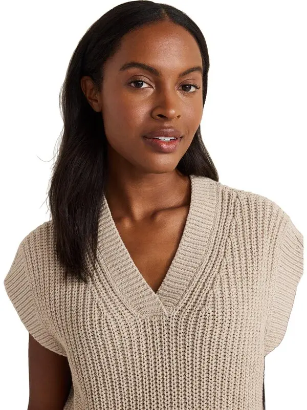 HAVEN WELL WITHIN Organic Cotton Linen Shaker Stitch V-neck Sweater - Tule Fog
