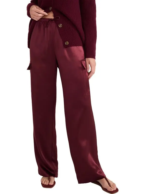 HAVEN WELL WITHIN Luxe Silk Cargo Pants - Burgundy Berry