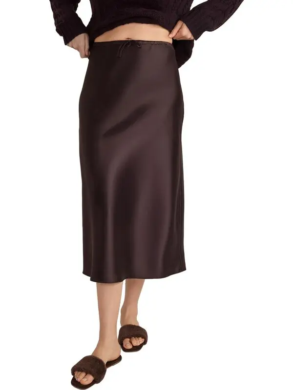 HAVEN WELL WITHIN Silky Drawstring Midi Skirt - Blackcurrant