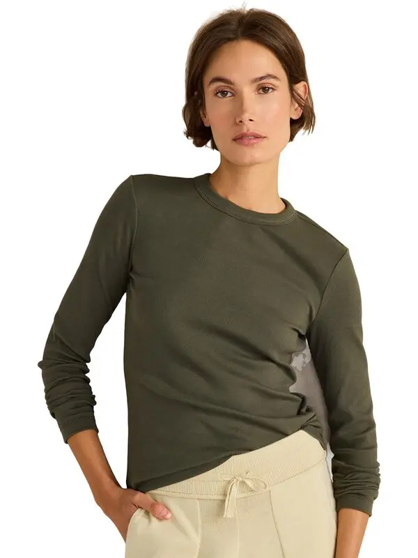 HAVEN WELL WITHIN Organic Cotton Rib Knit Long Sleeve Crewneck Tee - Deep Willow