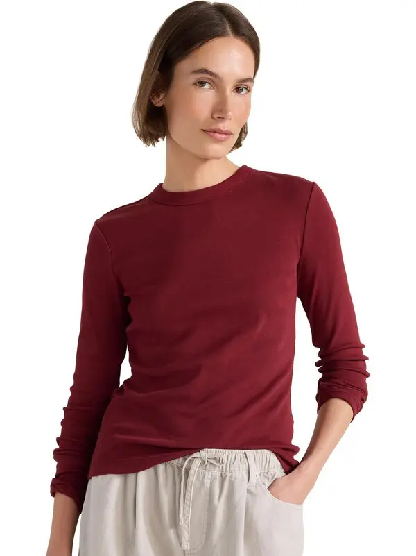 HAVEN WELL WITHIN Organic Cotton Rib Knit Long Sleeve Crewneck Tee - Syrah