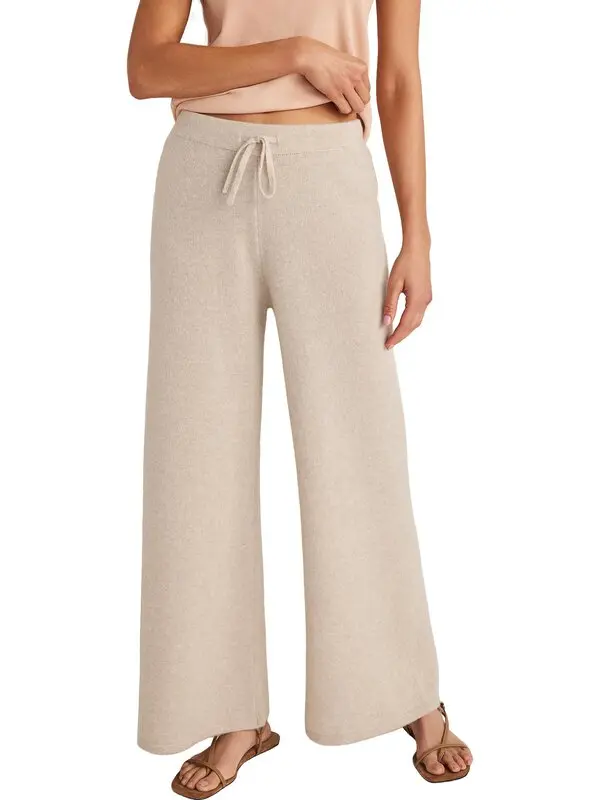 HAVEN WELL WITHIN Cashmere Wide Leg Pants - Willow Bark Hthr