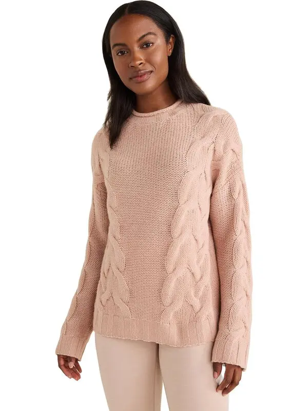 HAVEN WELL WITHIN Cashmere Cable Roll Neck Sweater - Dark Champagne Rose Hthr