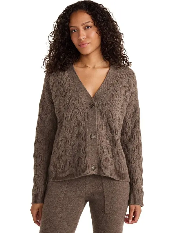 HAVEN WELL WITHIN Cashmere Cable Knit Cardigan - Driftwood Hthr