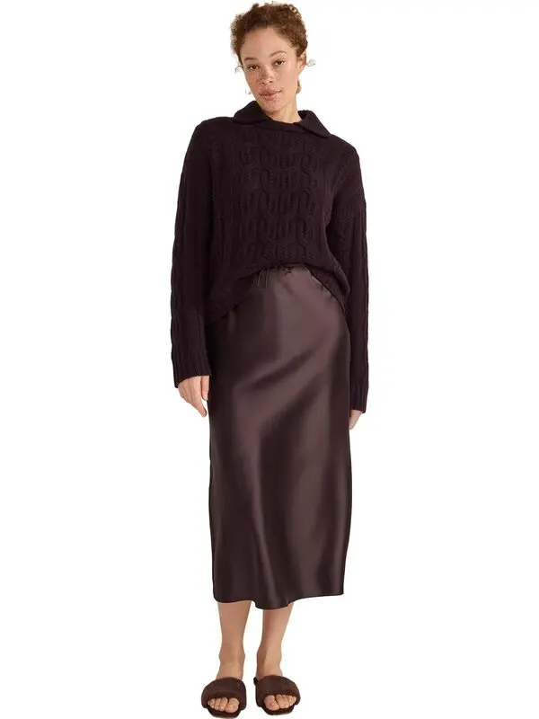 HAVEN WELL WITHIN Cashmere Cable Collared Sweater - Blackcurrant Hthr