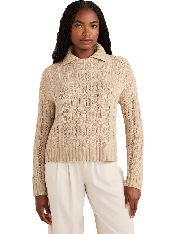 HAVEN WELL WITHIN Cashmere Cable Collared Sweater - Pignoli Hthr